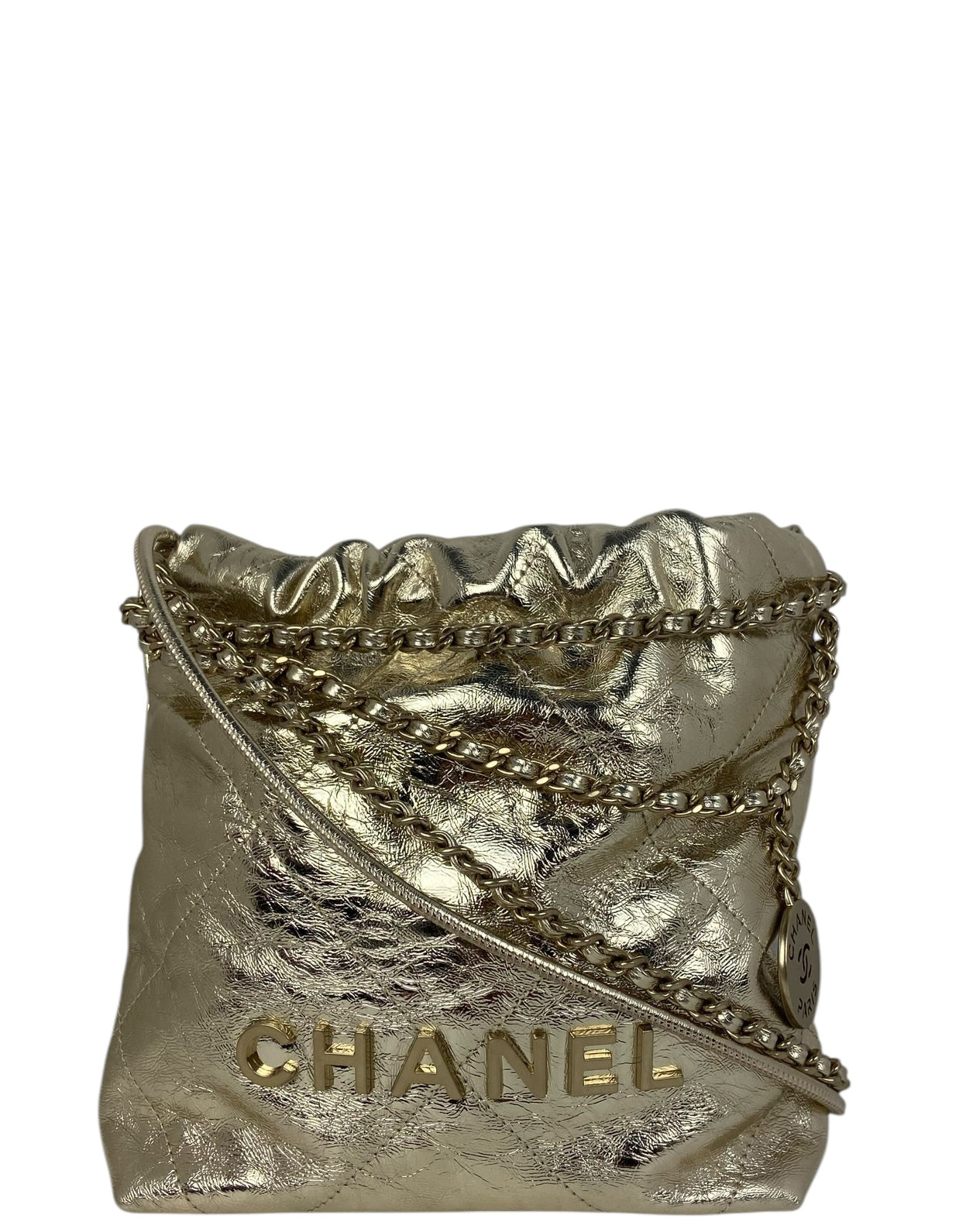 Chanel Gold Metallic Calfskin Quilted Mini Chanel 22 Crossbody Bag ...