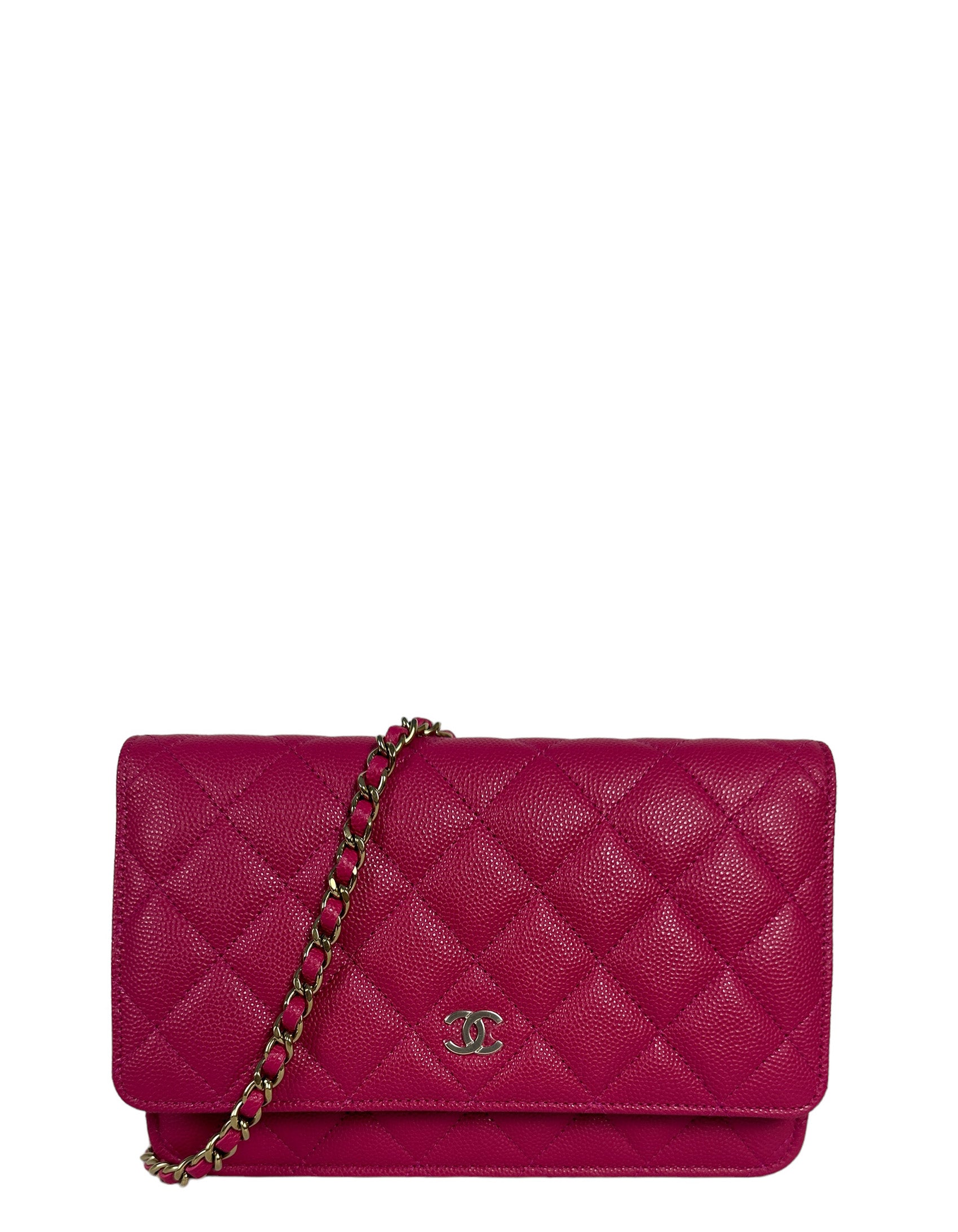 Chanel 2022 Fuchsia Quilted Caviar Leather Wallet On Chain WOC ...