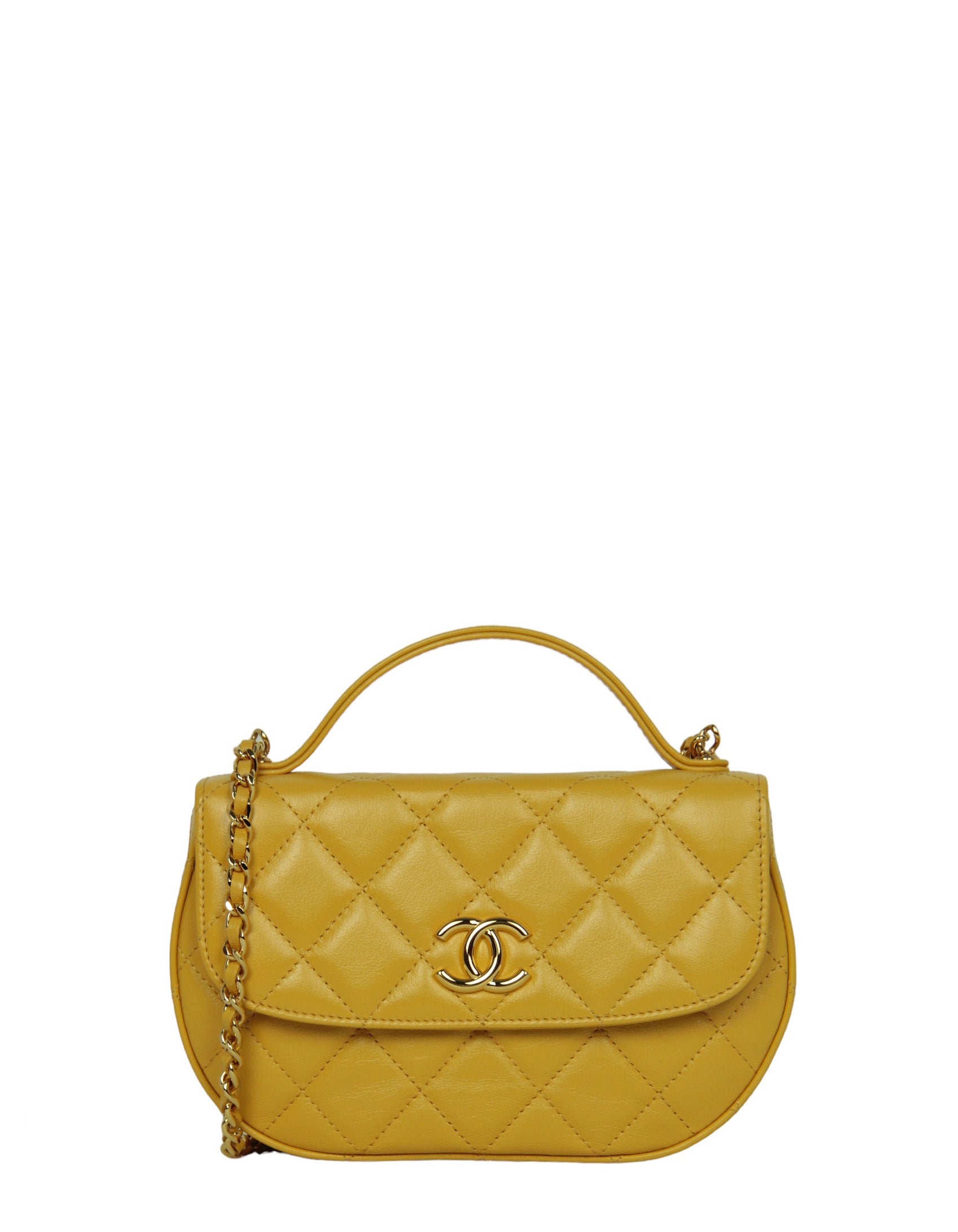 Authentic Chanel Mustard Yellow Lambskin Leather Quilted Handle ...