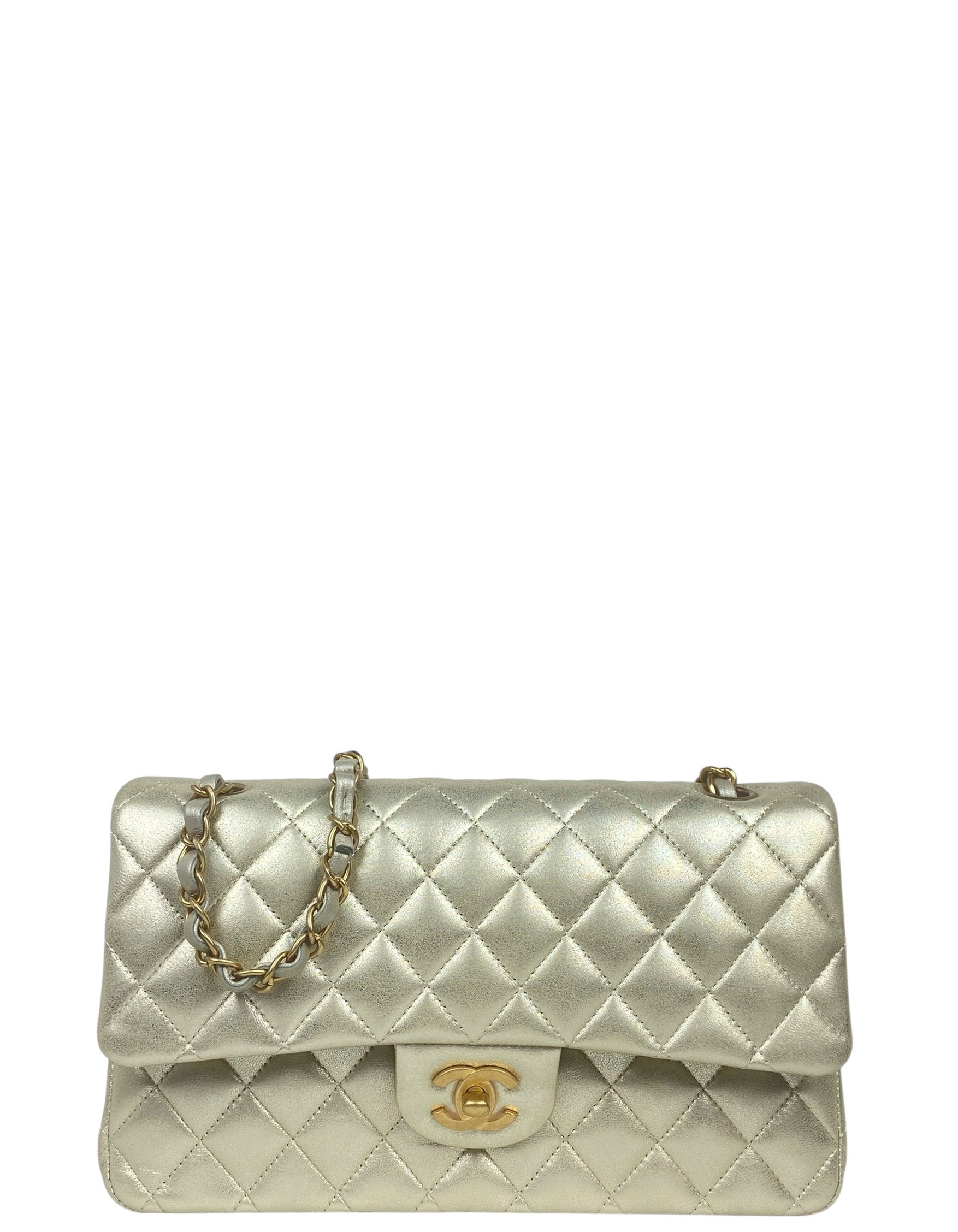 Chanel Gold Metallic Lambskin Leather 10" Medium Double Flap Classic ...