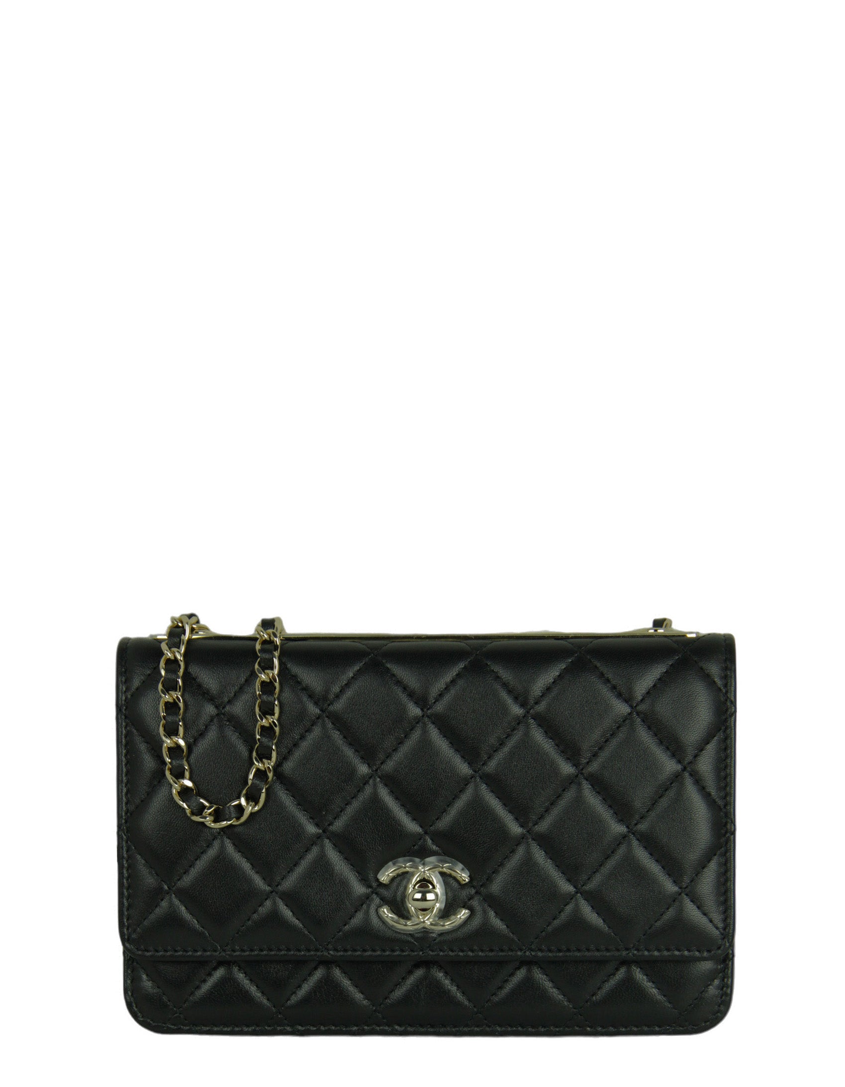 Chanel NEW 2023 Black Lambskin Quilted Trendy CC Wallet On Chain WOC ...