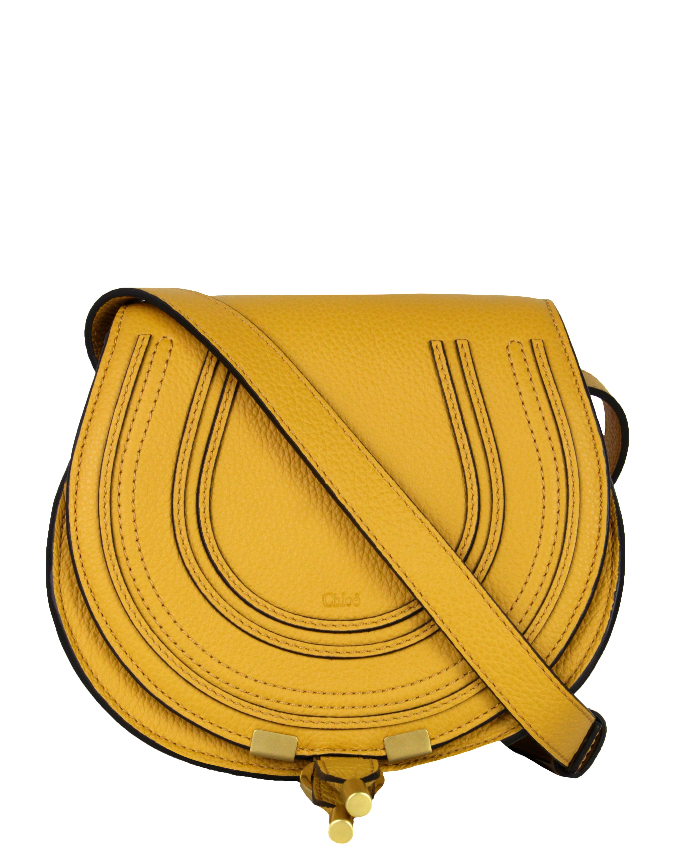 Chloe Sunflower Yellow Leather Small Marcie Saddle Crossbody Bag – ASC ...