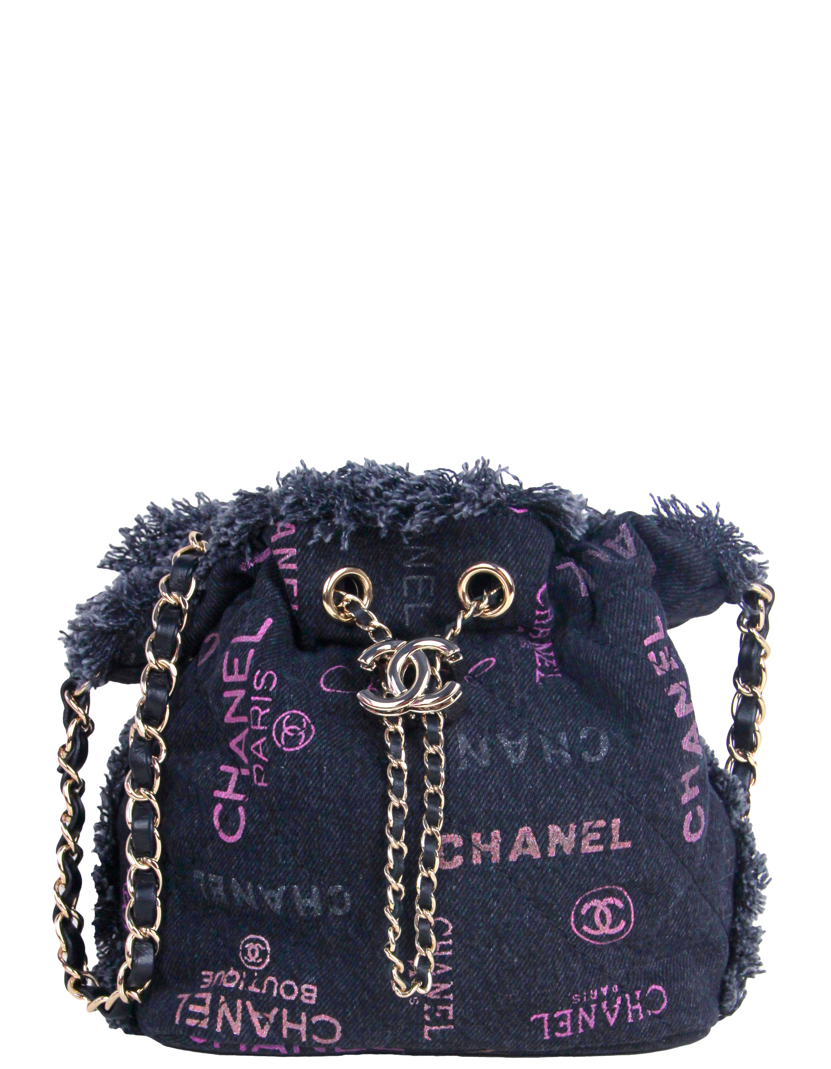 Chanel Black Denim Logo Quilted Mood Mini Bucket Crossbody Bag – ASC Resale