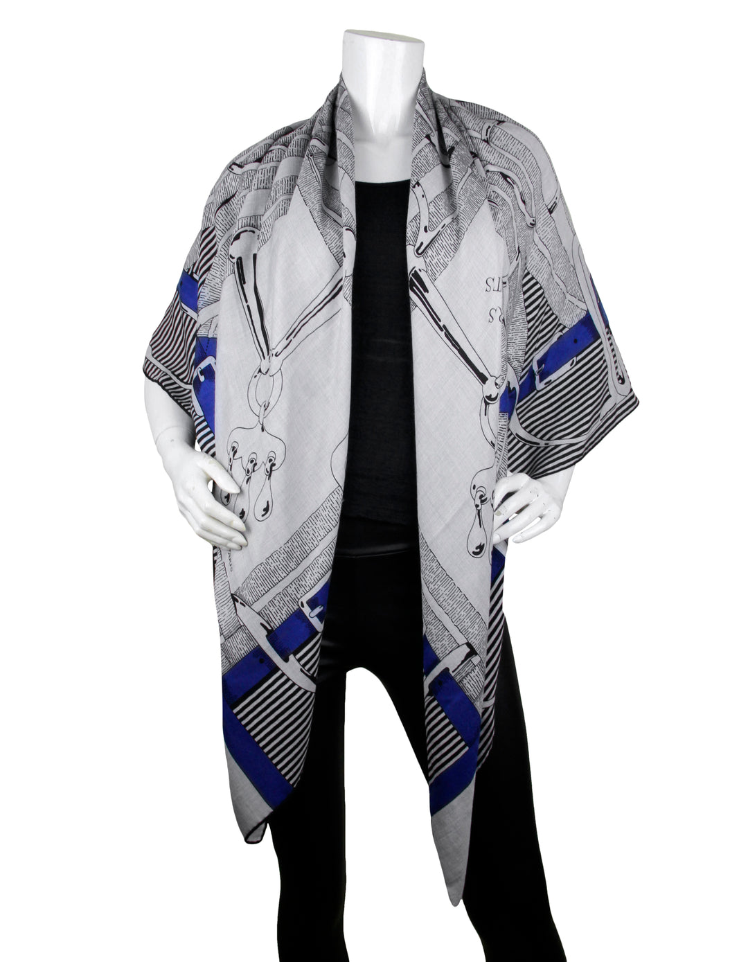 Hermes NEW Grey/Blue Mors a Jouets 140cm Silk/Cashmere Shawl Hermes NEW Grey/Blue Mors a Jouets 140cm Silk/Cashmere Shawl